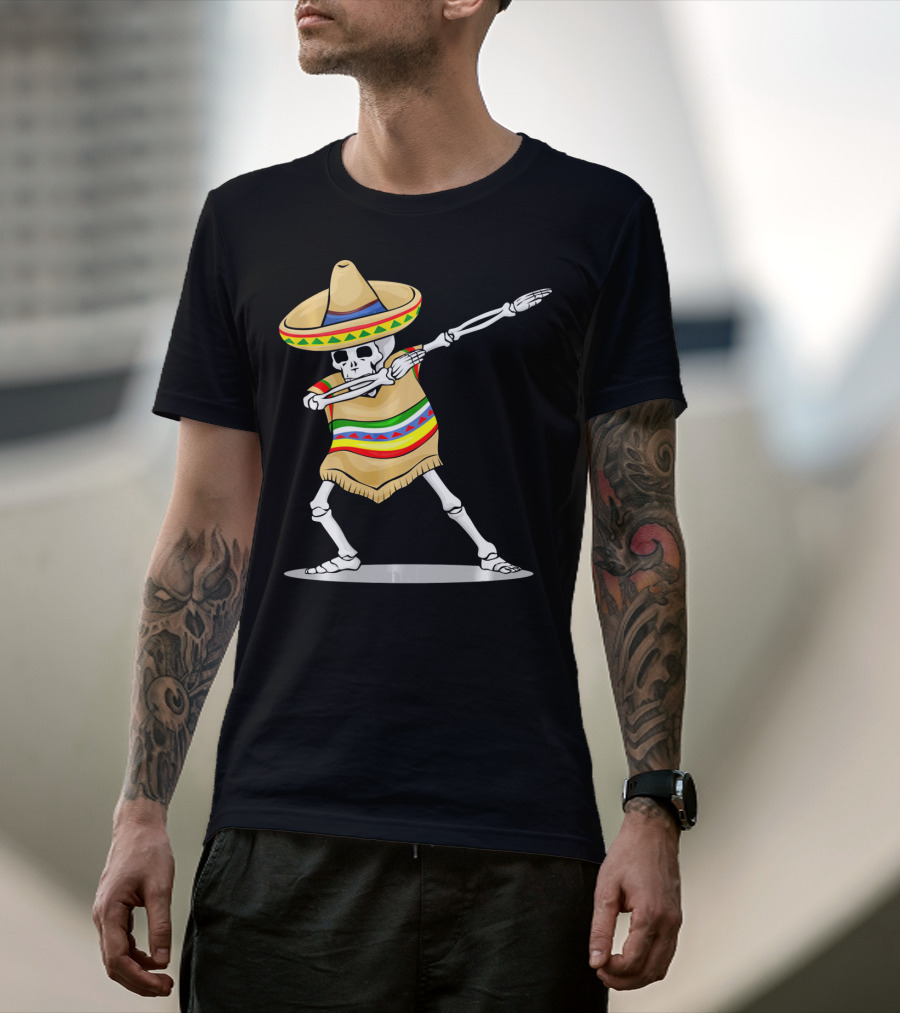 Cinco De Mayo Dabbing Skeleton Sombrero Poncho T-Shirt