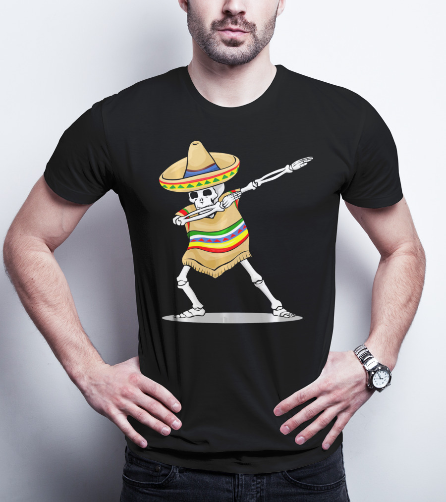 Cinco De Mayo Dabbing Skeleton Sombrero Poncho T-Shirt