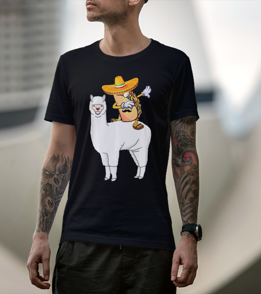 Dabbing Taco With Sombrero On Llama T-Shirt
