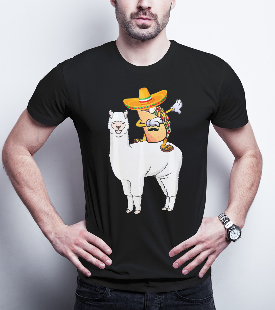 Dabbing Taco With Sombrero On Llama T-Shirt
