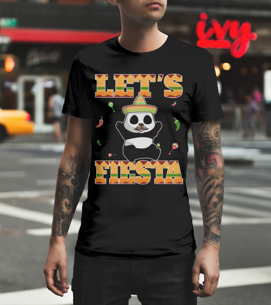Let's Fiesta Panda Sombrero Maracas Peppers Cinco De Mayo Mexican T-Shirt