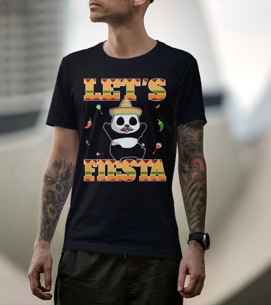 Let's Fiesta Panda Sombrero Maracas Peppers Cinco De Mayo Mexican T-Shirt