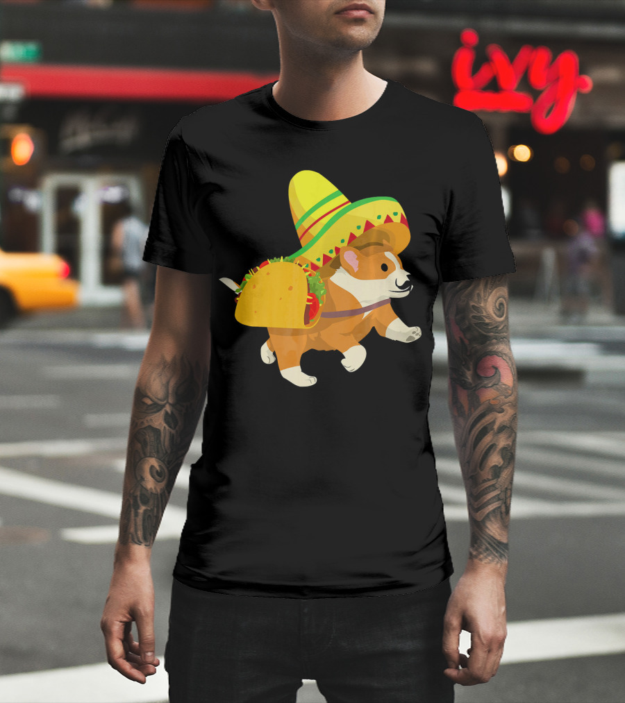 Cinco De Mayo Corgi In Sombrero And Taco Costume T-Shirt