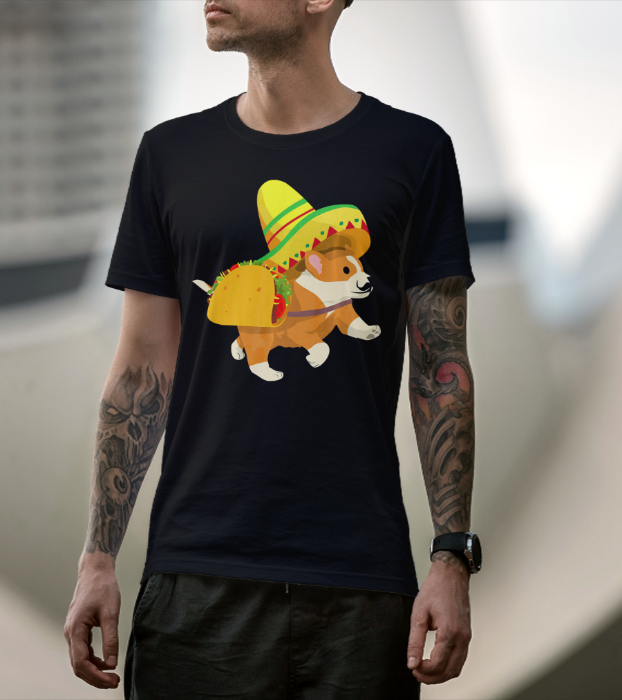 Cinco De Mayo Corgi In Sombrero And Taco Costume T-Shirt