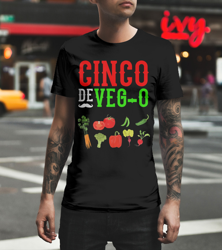 Cinco De Veg-O Vegetarian Vegetables Carrot Broccoli Tomato Pepper Radish T-Shirt