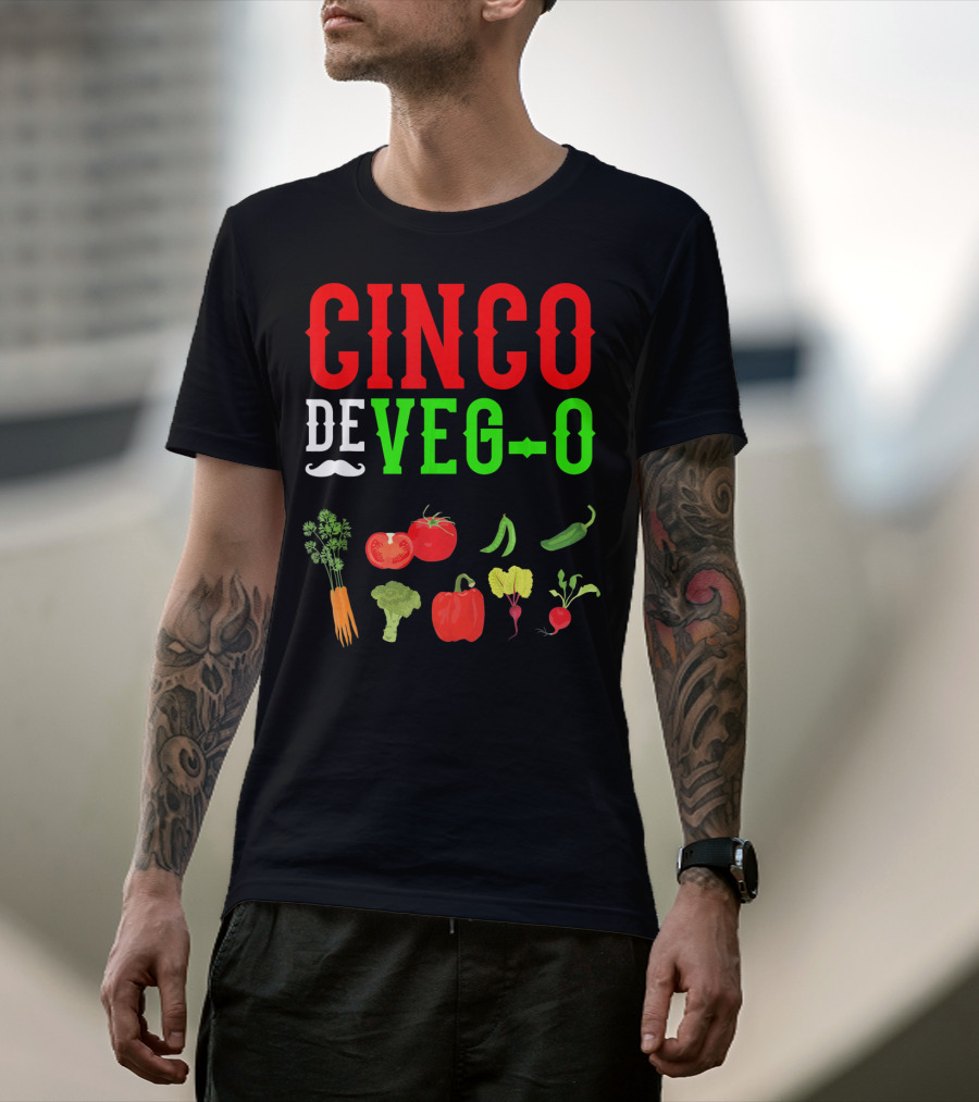 Cinco De Veg-O Vegetarian Vegetables Carrot Broccoli Tomato Pepper Radish T-Shirt