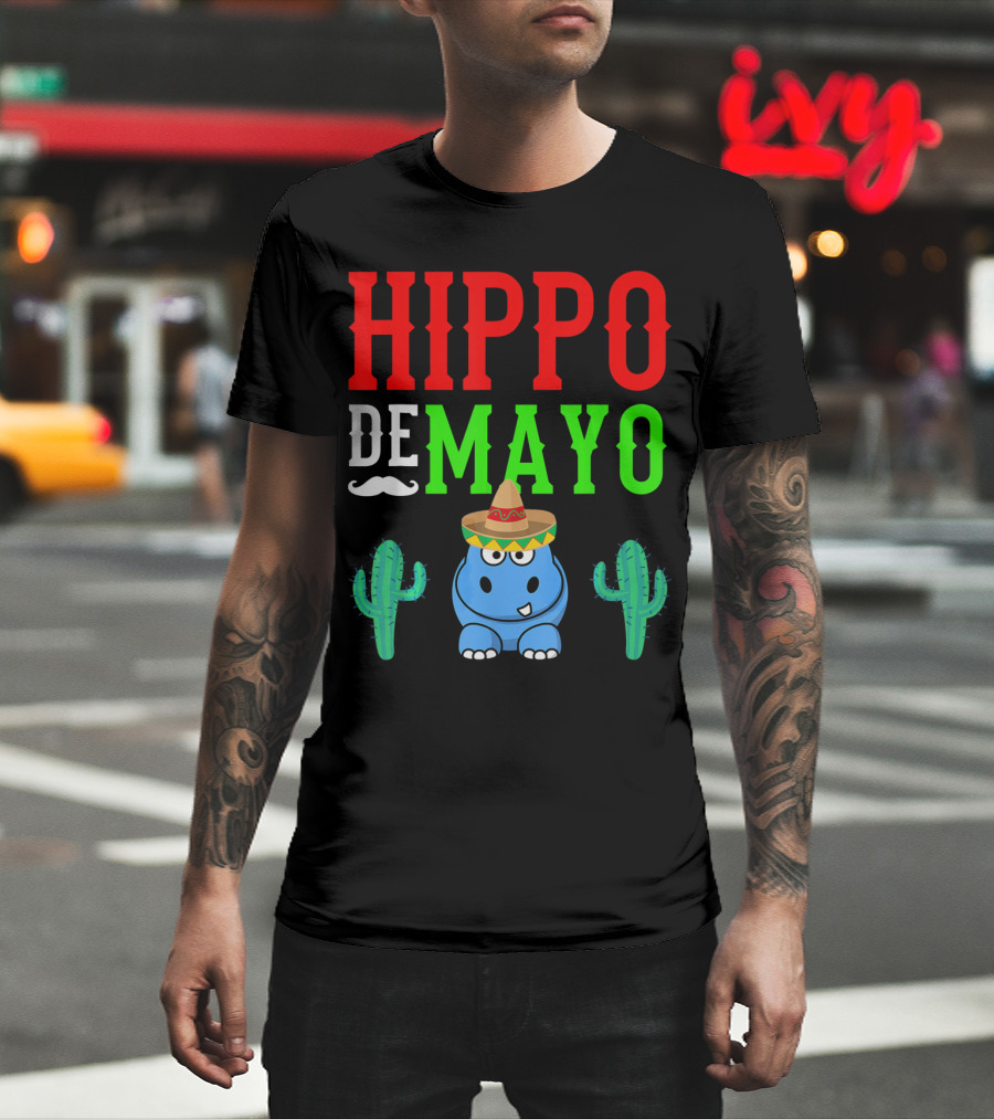 Hippo De Mayo Funny Mexico Fiesta With Sombrero Cactus T-Shirt