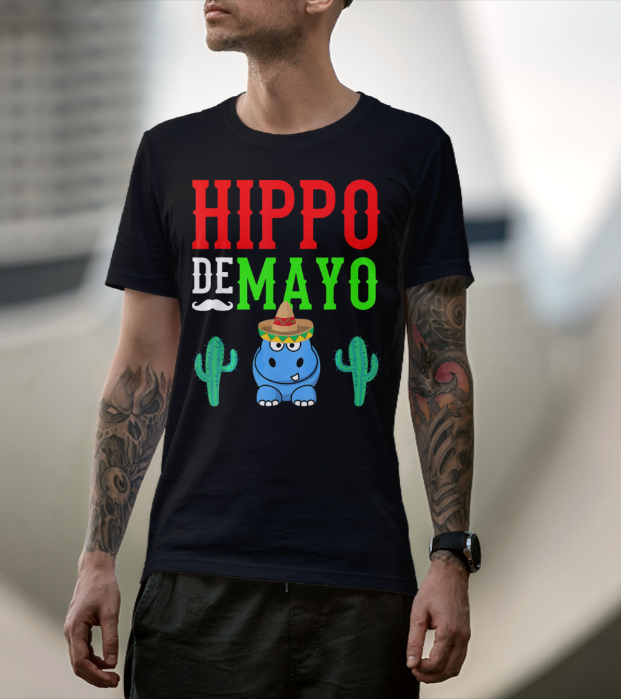 Hippo De Mayo Funny Mexico Fiesta With Sombrero Cactus T-Shirt
