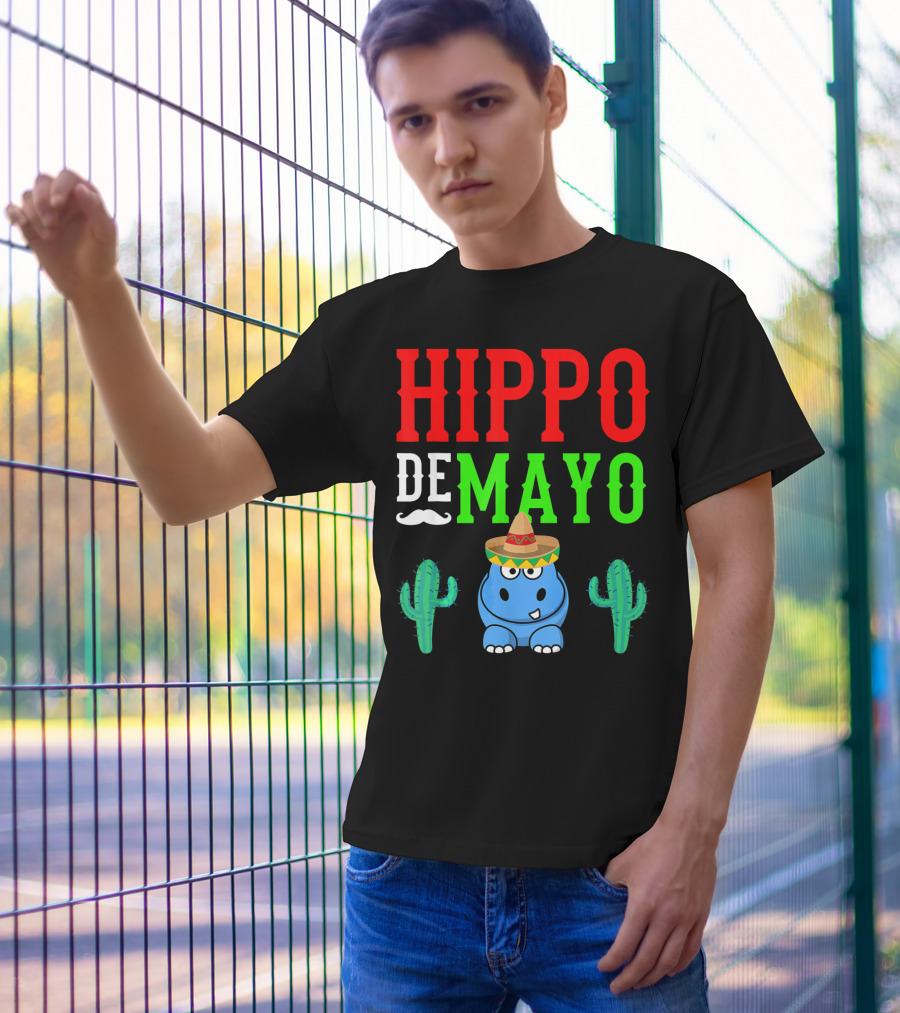 Hippo De Mayo Funny Mexico Fiesta With Sombrero Cactus T-Shirt
