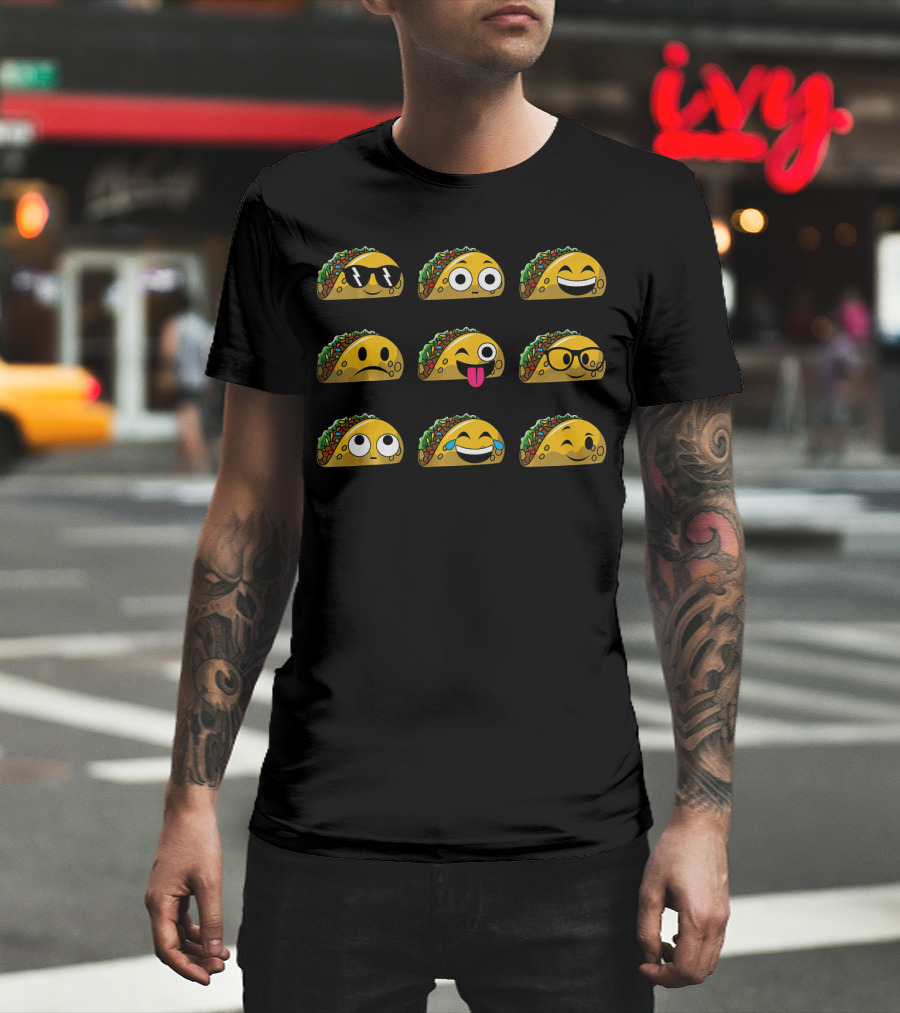 Funny Mexican Food Taco Emojis With Different Expressions T-Shirt