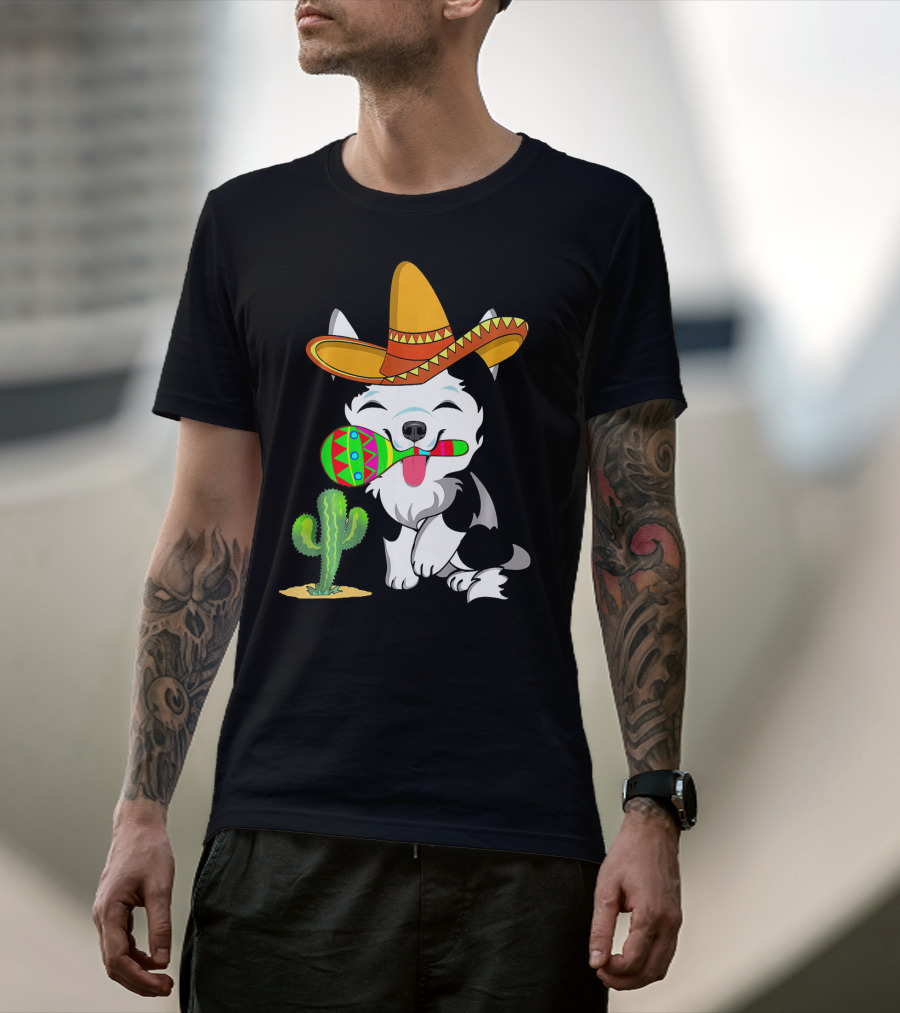 Cute Husky Dog With Sombrero And Maracas Cinco De Mayo 5th Of May T-Shirt