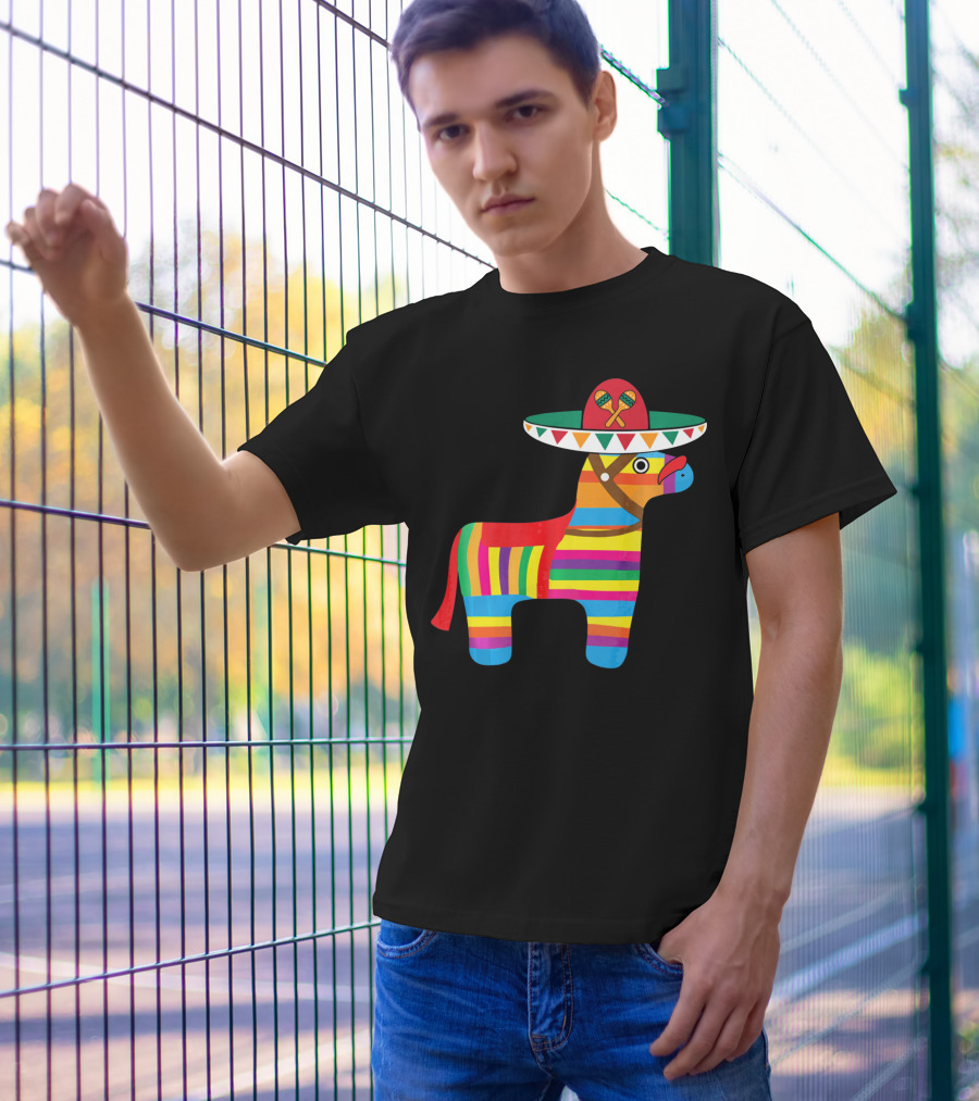 Pinata With Sombrero Mustache Cinco De Mayo Fiesta T-Shirt