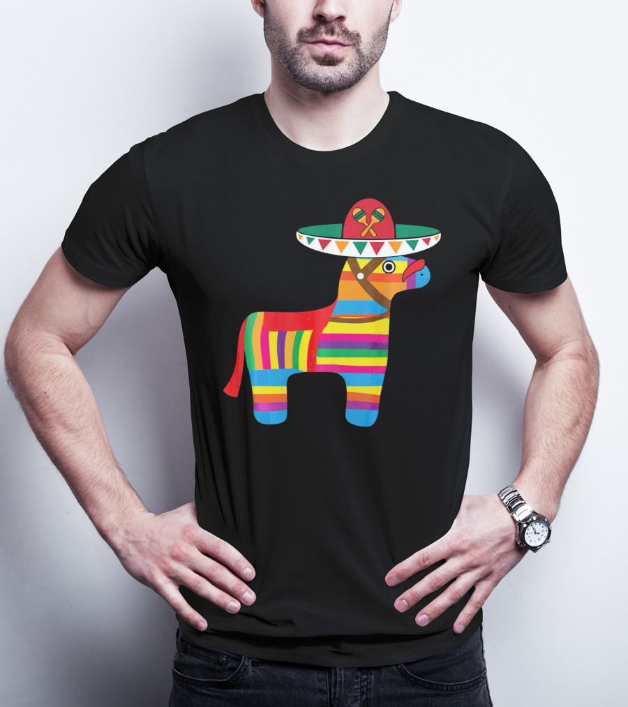 Pinata With Sombrero Mustache Cinco De Mayo Fiesta T-Shirt