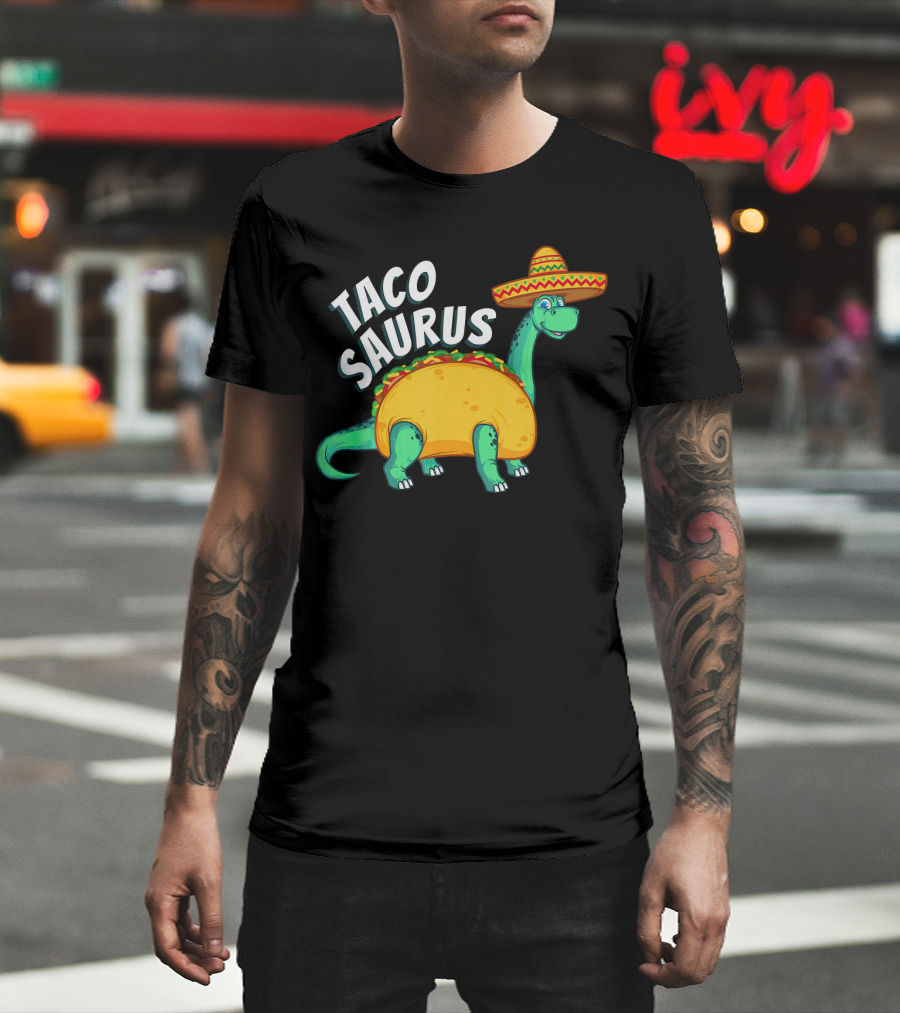Tacosaurus Dinosaur Wearing Sombrero With Taco Body T-Shirt