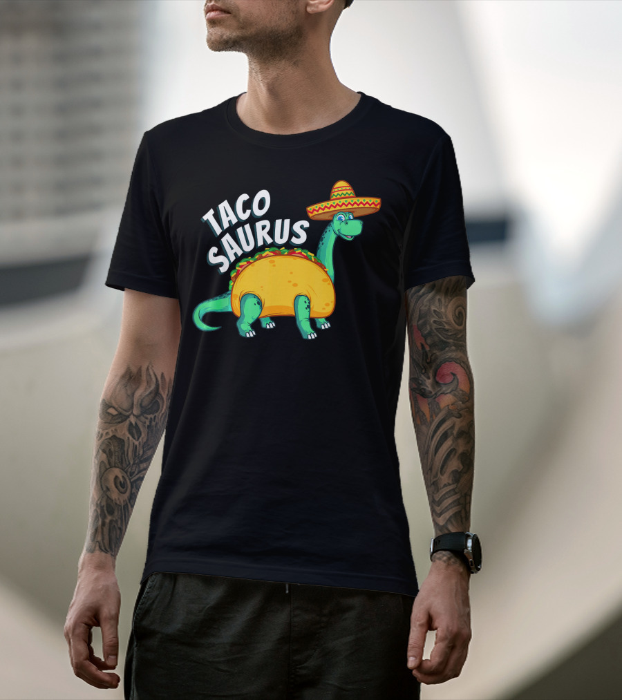 Tacosaurus Dinosaur Wearing Sombrero With Taco Body T-Shirt