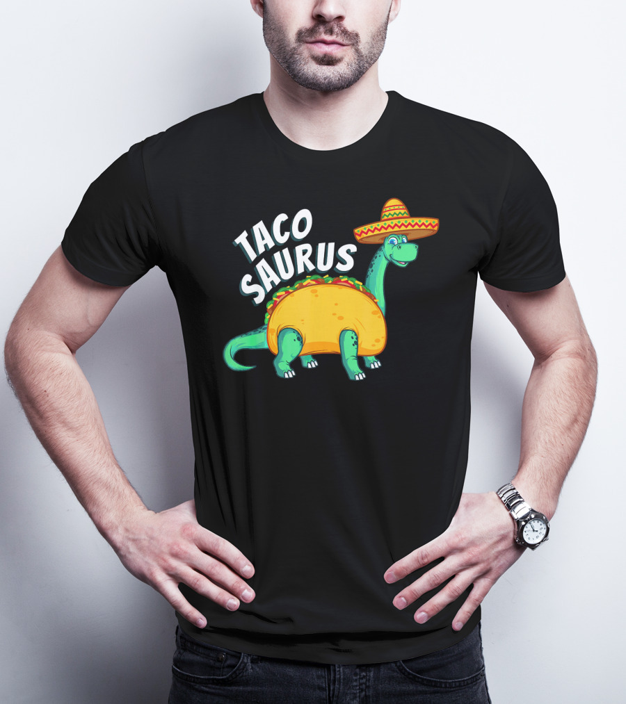Tacosaurus Dinosaur Wearing Sombrero With Taco Body T-Shirt