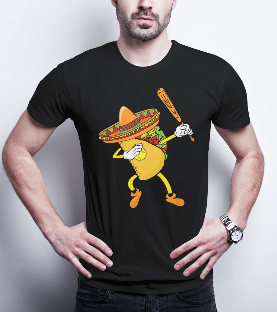 Cinco De Mayo Dabbing Taco Softball Bat Sombrero T-Shirt
