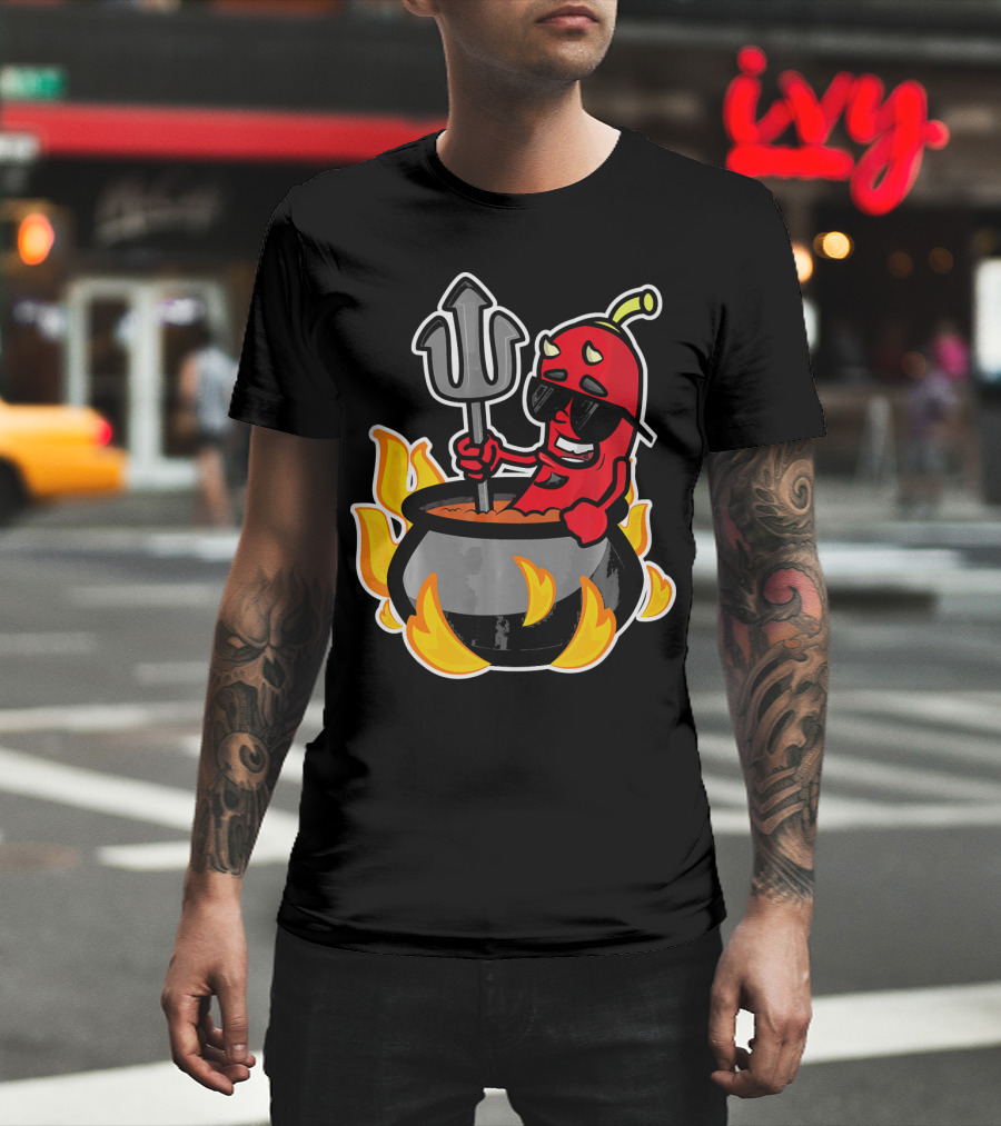 Funny Chili Pepper Devil In Fiery Pot Cinco De Mayo T-Shirt