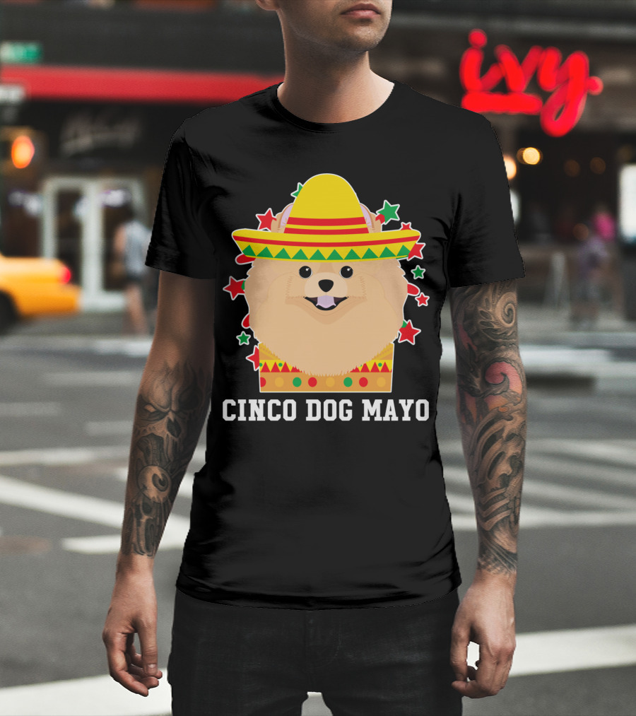 Cinco Dog Mayo Pomeranian Sombrero Stars T-Shirt