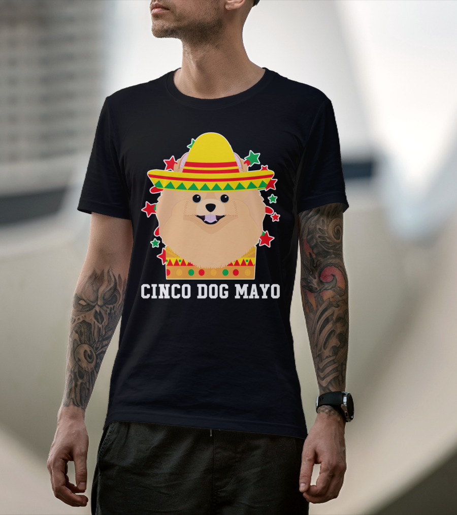 Cinco Dog Mayo Pomeranian Sombrero Stars T-Shirt