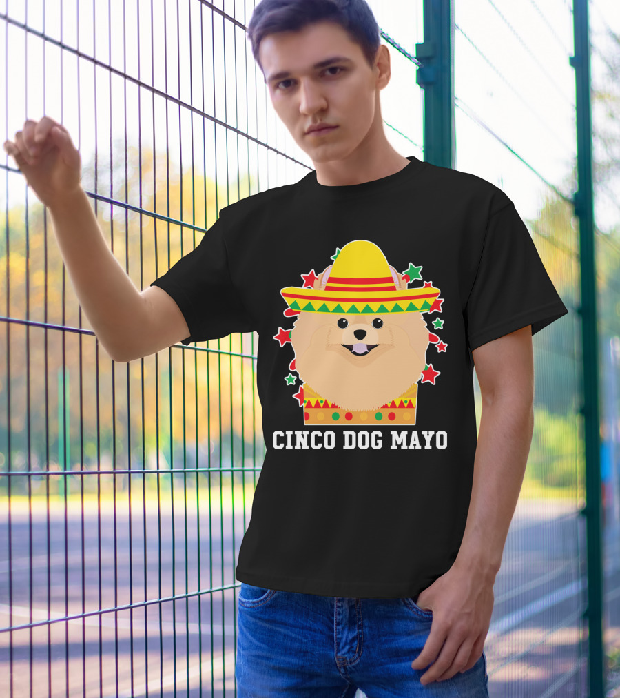Cinco Dog Mayo Pomeranian Sombrero Stars T-Shirt