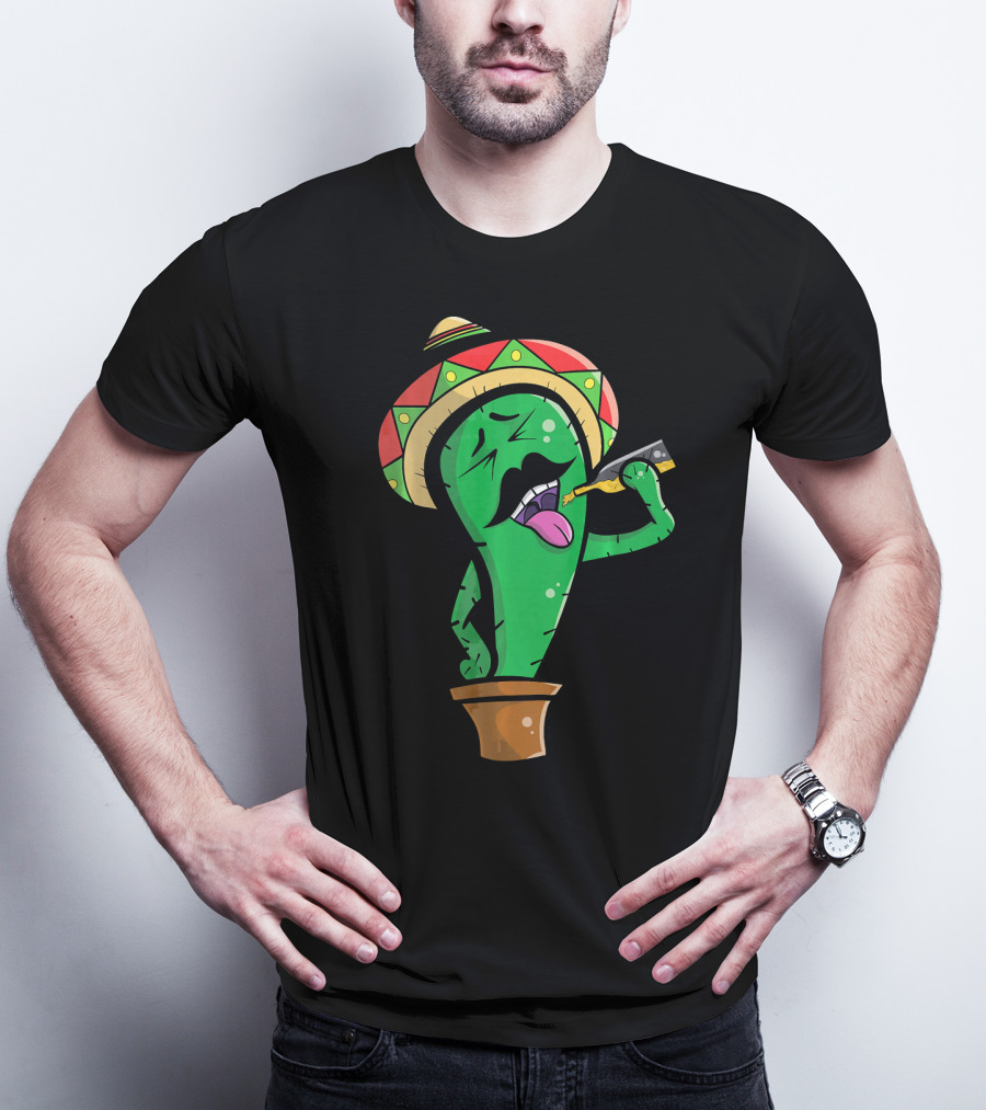 Funny Drinking Mexican Cactus Cinco De Mayo Sombrero Party T-Shirt