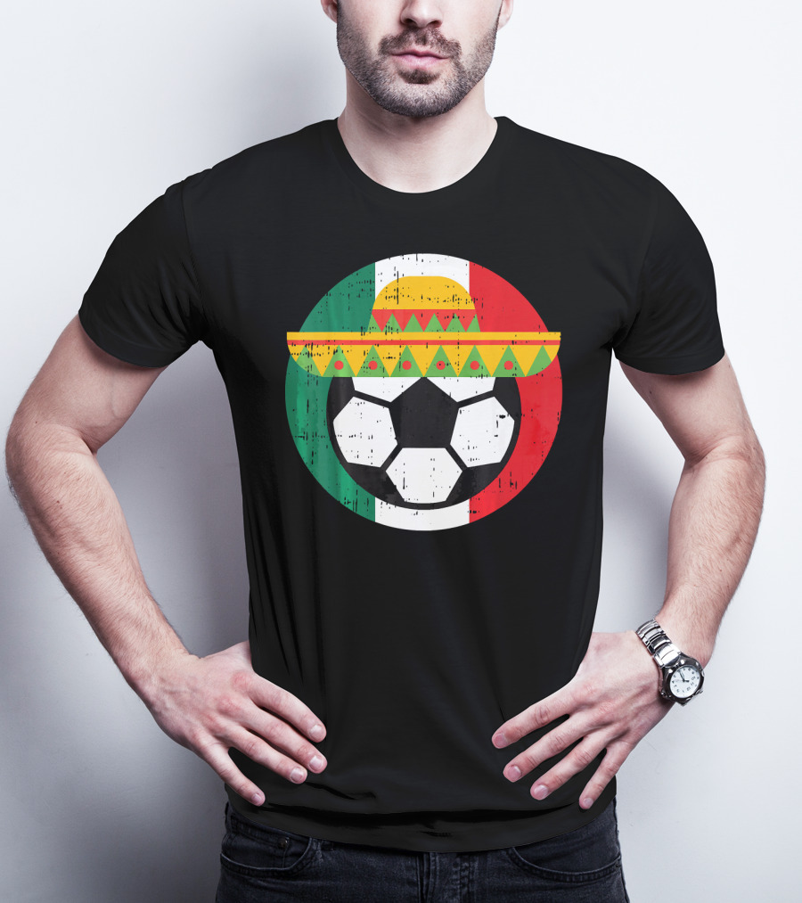 Mexico Soccer Ball Funny Mexican Cinco Sombrero Flag T-Shirt
