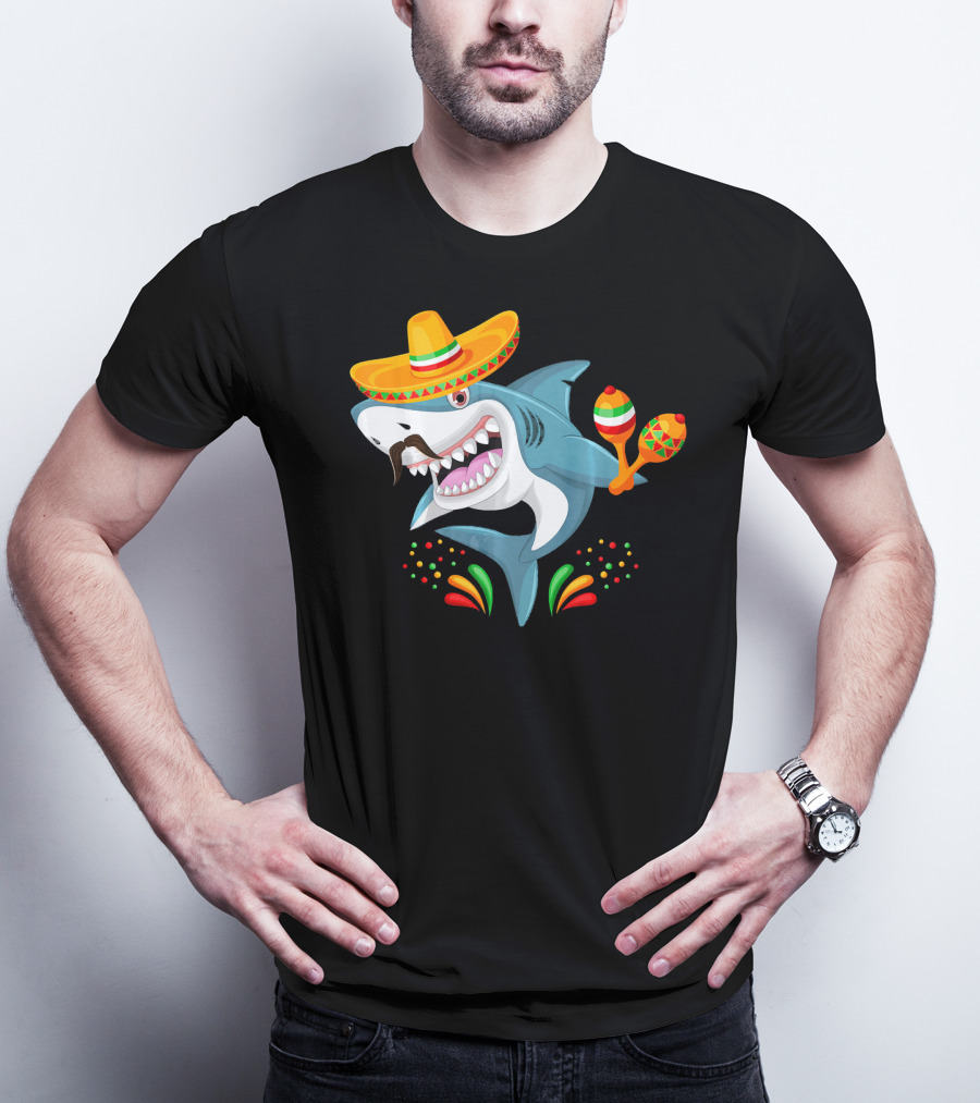 Cinco De Mayo Shark Sombrero Maracas Fiesta Mexican T-Shirt