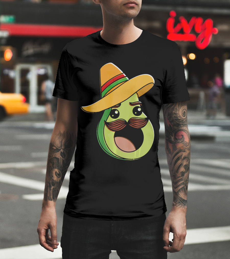 Cinco De Mayo Funny Avocado With Sombrero And Mustache T-Shirt
