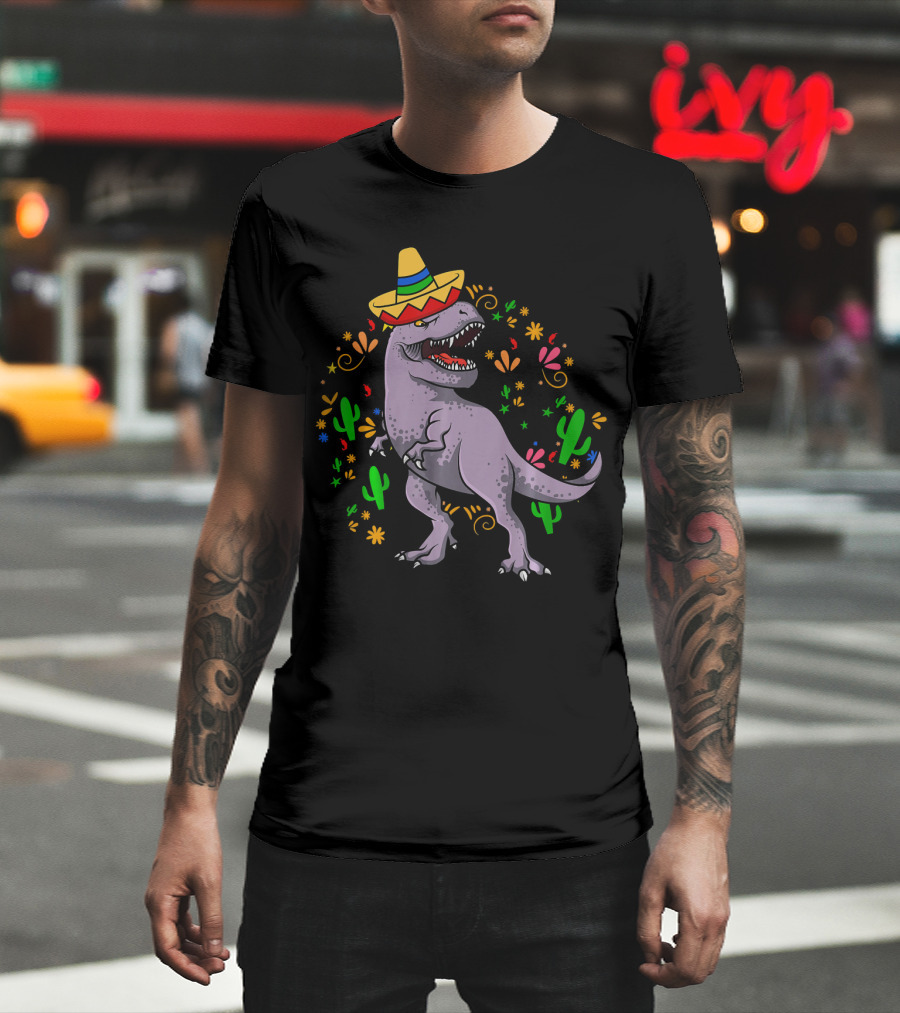 T Rex Dinosaur Cinco De Mayo 5th Of May Sombrero Cactus Fiesta T-Shirt