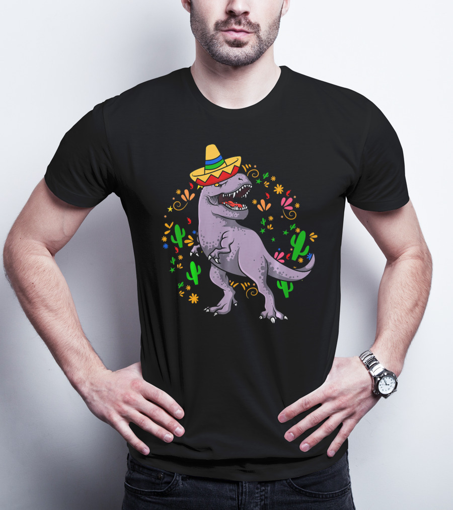 T Rex Dinosaur Cinco De Mayo 5th Of May Sombrero Cactus Fiesta T-Shirt