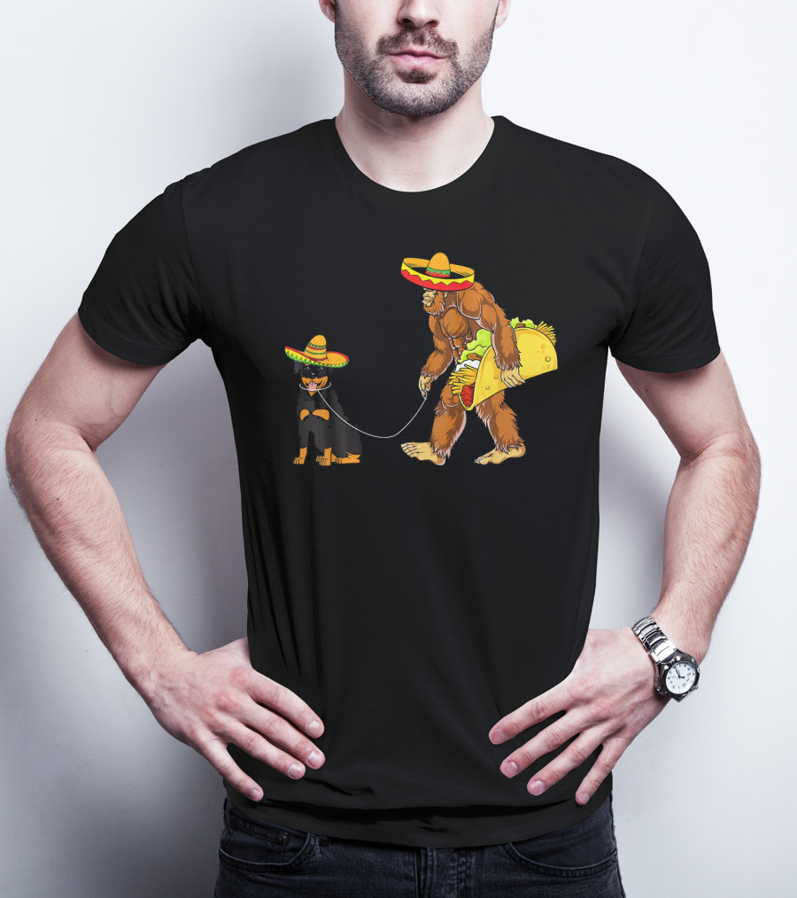 Cinco De Mayo Bigfoot Walking Rottweiler Taco Sombrero T-Shirt