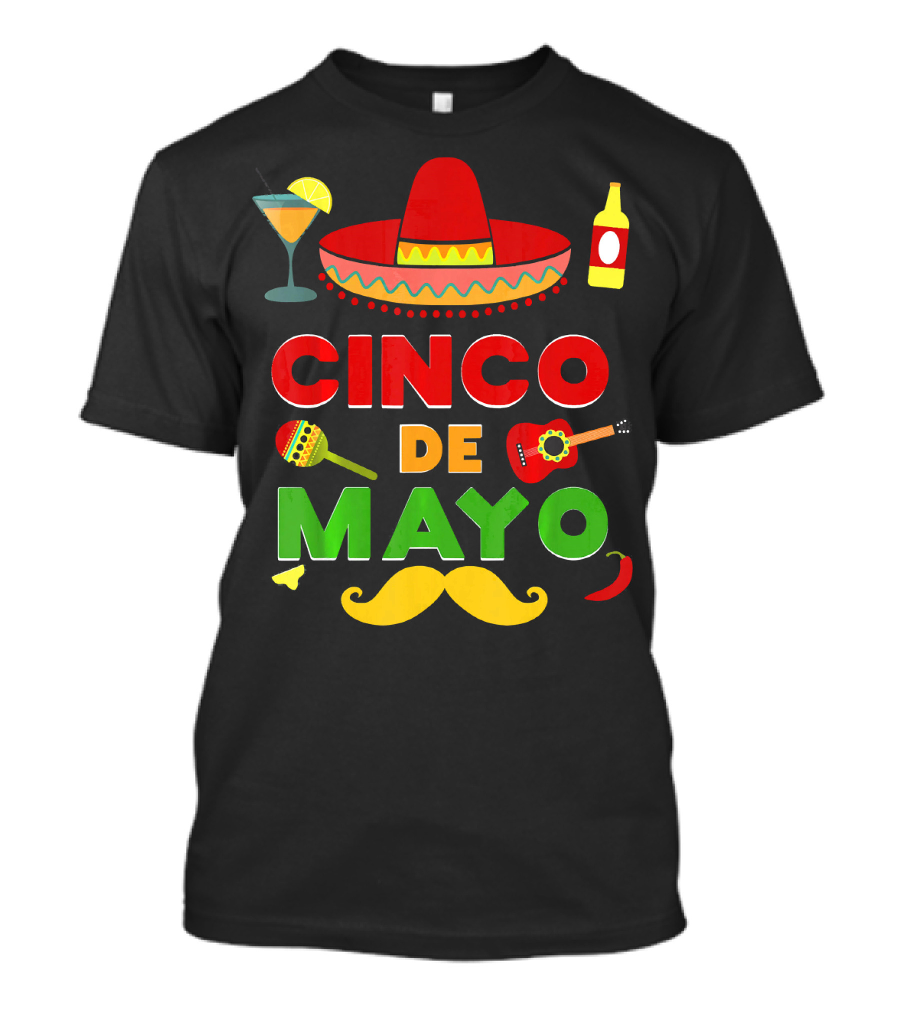 Cinco De Mayo Sombrero Guitar Maraca Mustache Fiesta T-Shirt