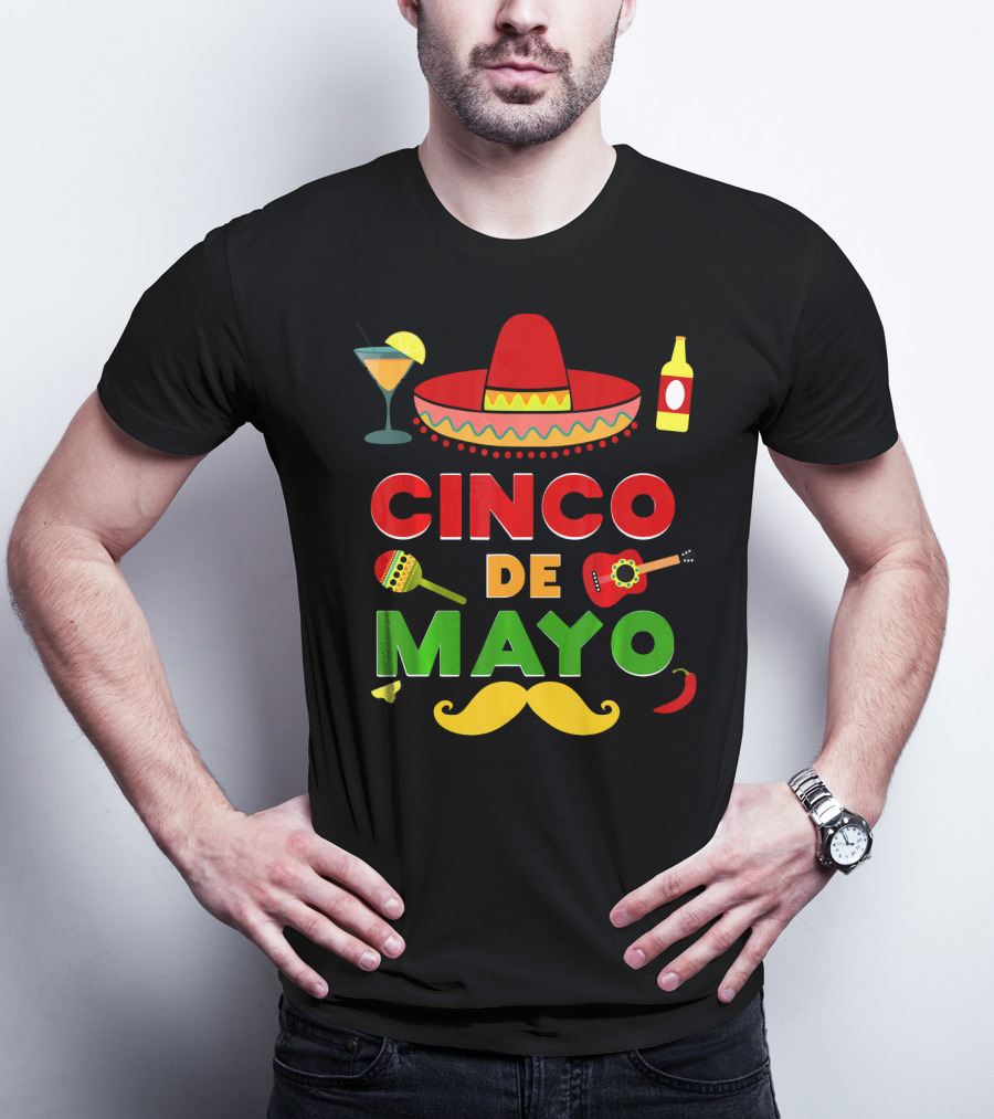 Cinco De Mayo Sombrero Guitar Maraca Mustache Fiesta T-Shirt