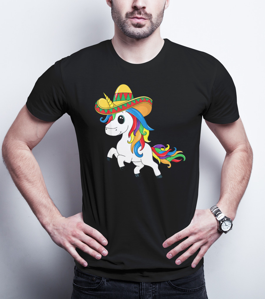 Cinco De Mayo Unicorn Sombrero Rainbow Kids Girls T-Shirt