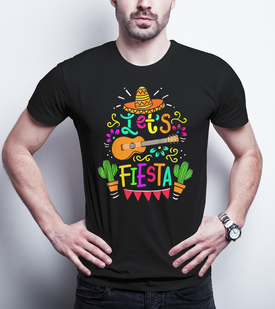 Cinco De Mayo Mexican Guitar Let's Fiesta T-Shirt
