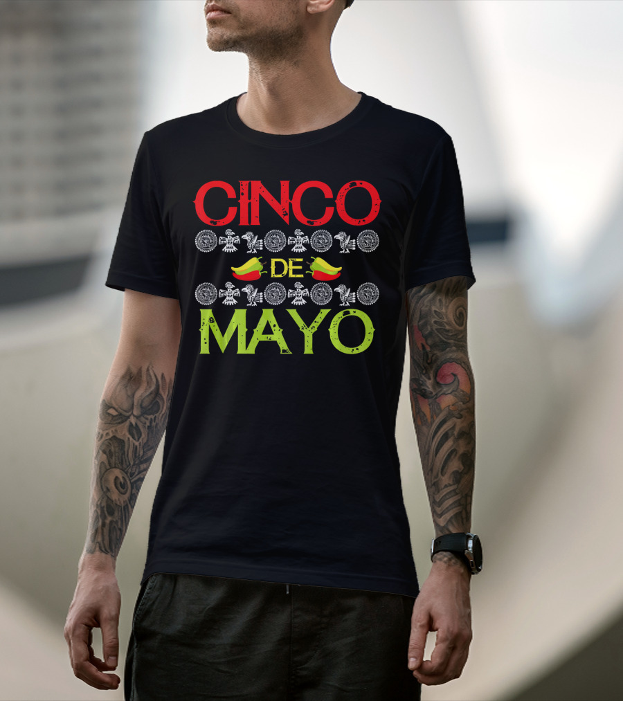 CINCO DE MAYO Mexican Festival Icons With Peppers T-Shirt