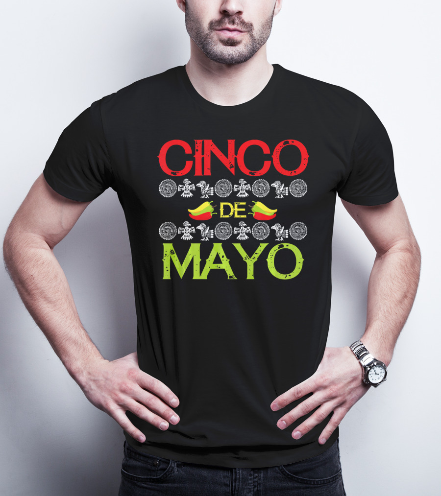 CINCO DE MAYO Mexican Festival Icons With Peppers T-Shirt