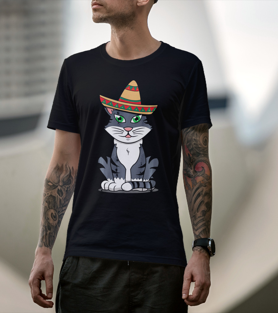 Cinco De Mayo Cat Happy With Sombrero T-Shirt
