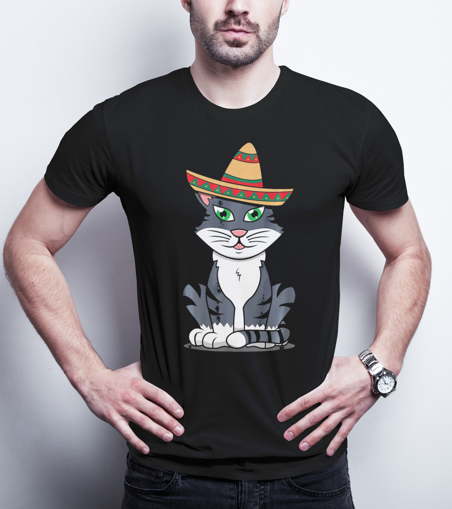 Cinco De Mayo Cat Happy With Sombrero T-Shirt