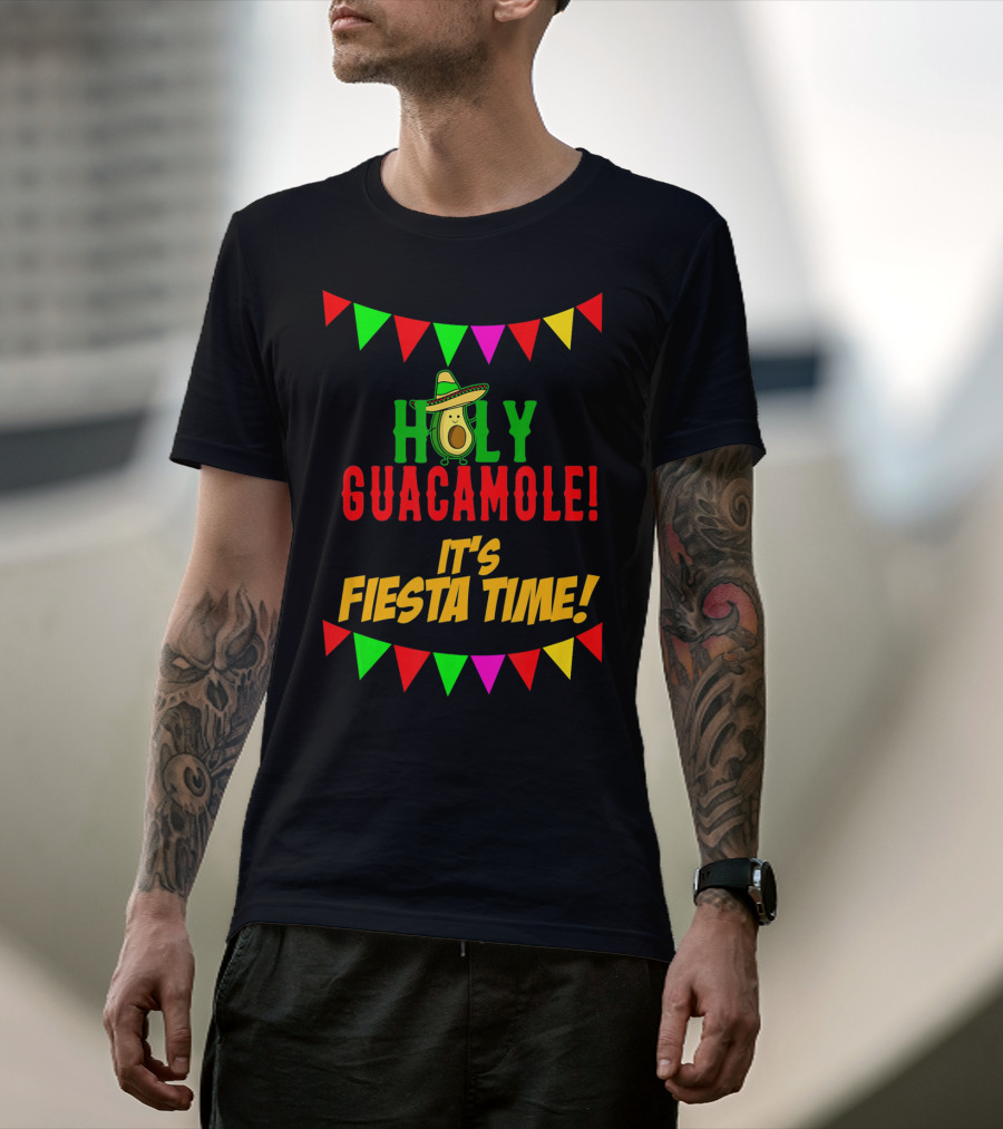 Holy Guacamole It's Fiesta Time Cinco Banners Avocado Sombrero T-Shirt