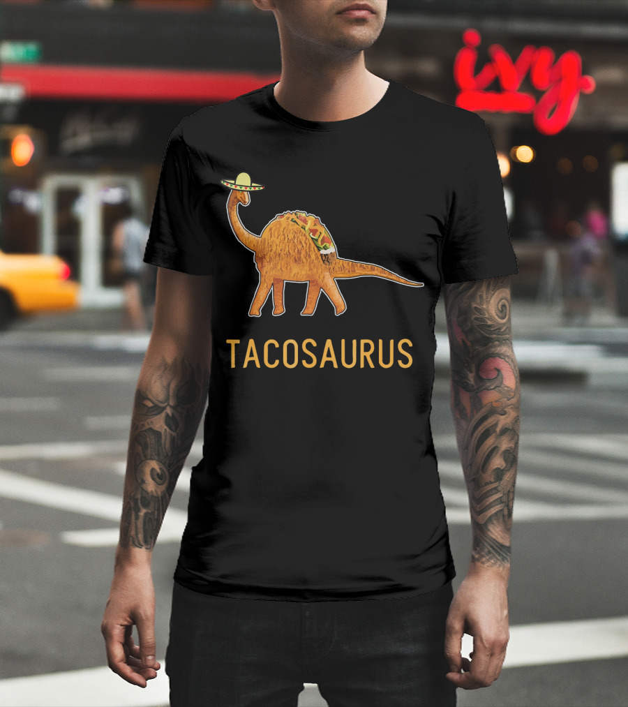 Funny Cinco De Mayo Tacosaurus Dinosaur In Sombrero With Taco Back T-Shirt