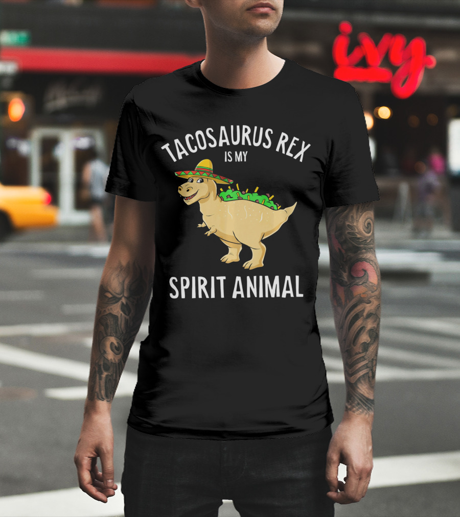 Tacosaurus Rex Is My Spirit Animal Sombrero Dinosaur With Taco Back T-Shirt