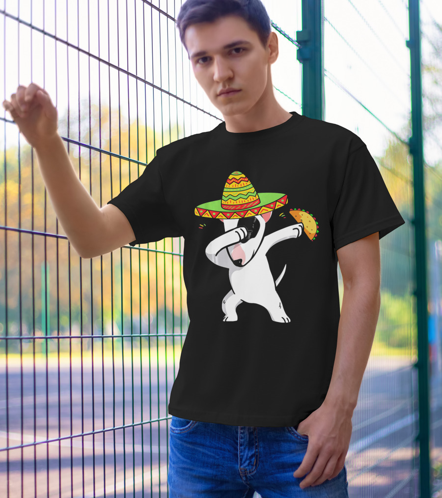 English Bull Terrier Dabbing With Sombrero And Taco T-Shirt