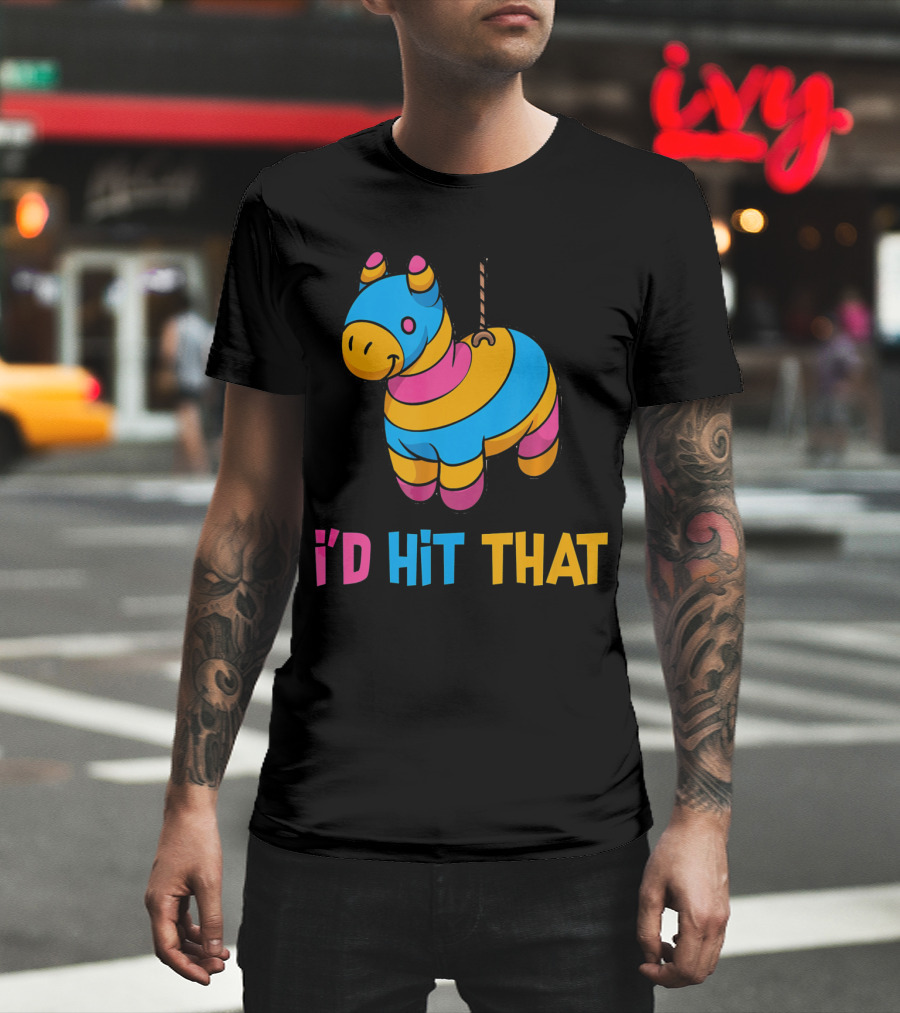 Cute Mexican I'd Hit That Piñata Rope Hanging Colorful Donkey T-Shirt
