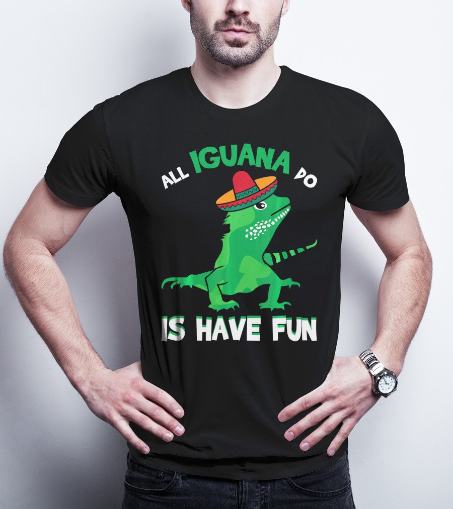 All Iguana Do Is Have Fun Iguana Wearing Sombrero Cinco De Mayo T-Shirt