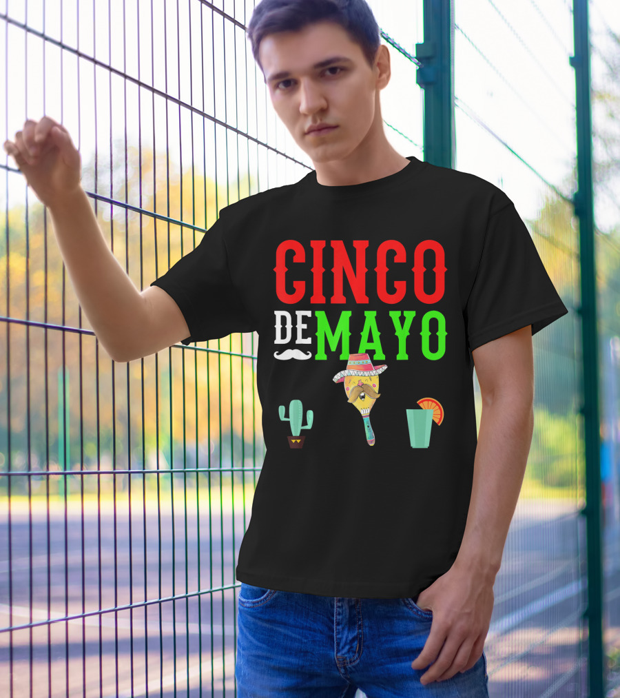 Cinco De Mayo Funny Maraca Man With Cactus And Drink T-Shirt