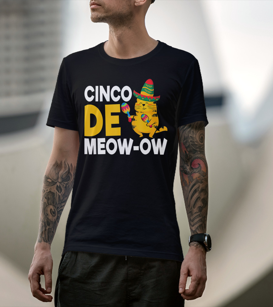 Cinco De Mayo Cat Sombrero Maracas Meow-Ow T-Shirt