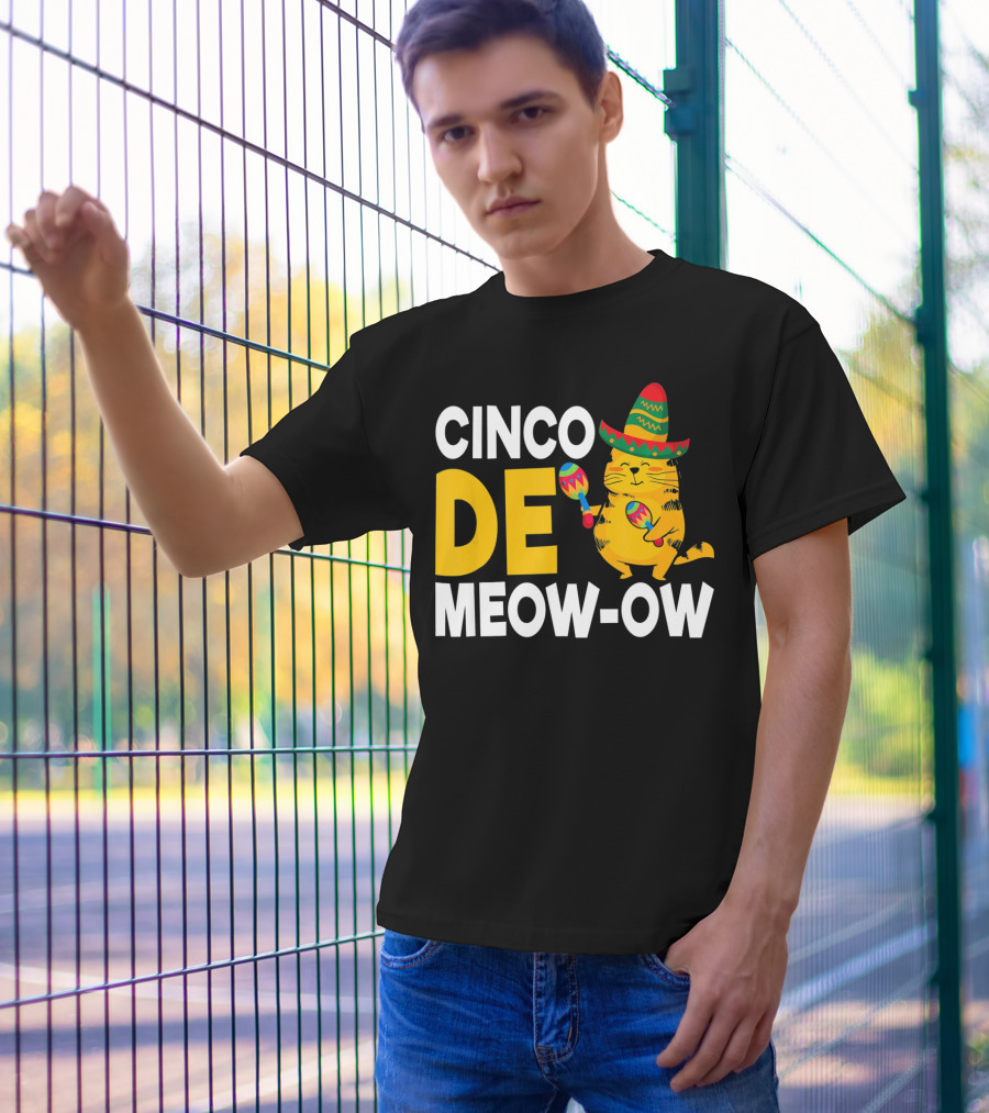 Cinco De Mayo Cat Sombrero Maracas Meow-Ow T-Shirt