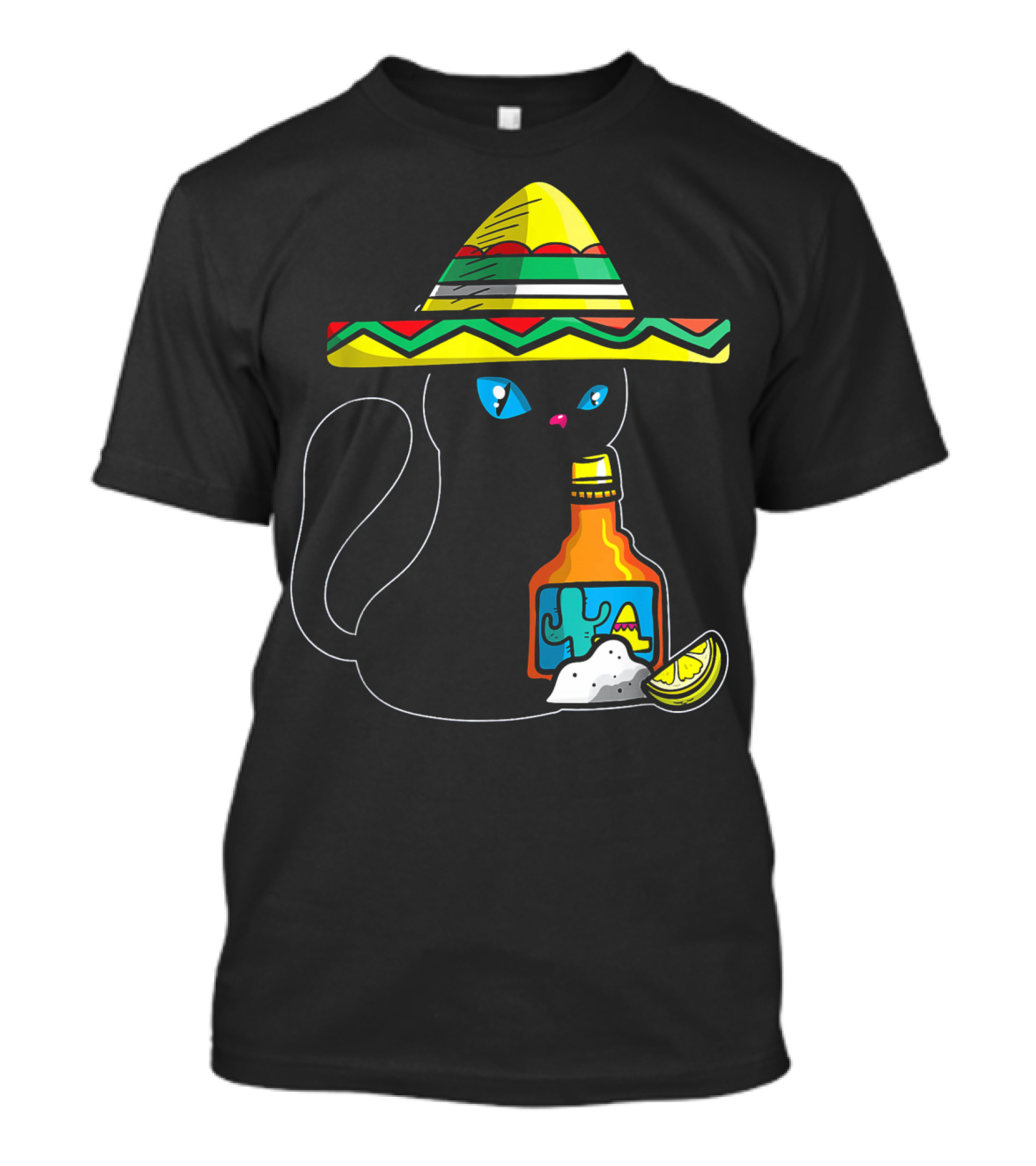 Cinco De Mayo Women With Cat In Sombrero Holding Tequila And Lime T-Shirt
